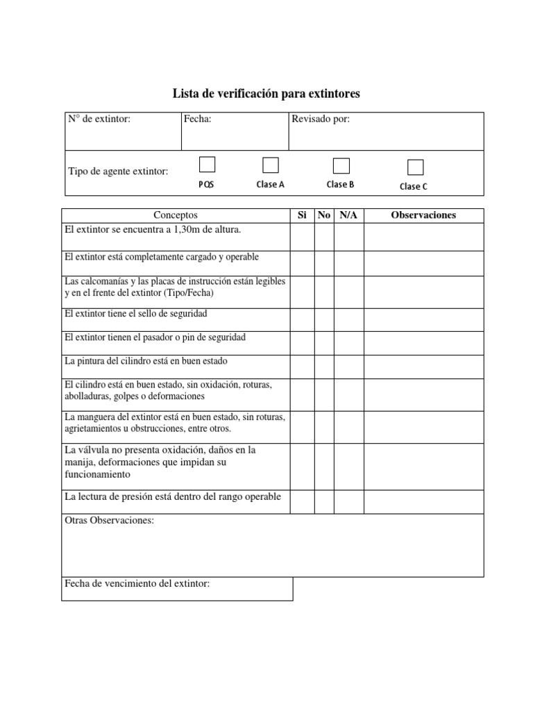 Check List - Extintor