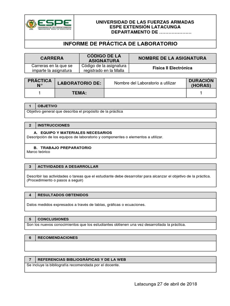 Formato Informe de Practicas de Laboratorio ESPE | PDF