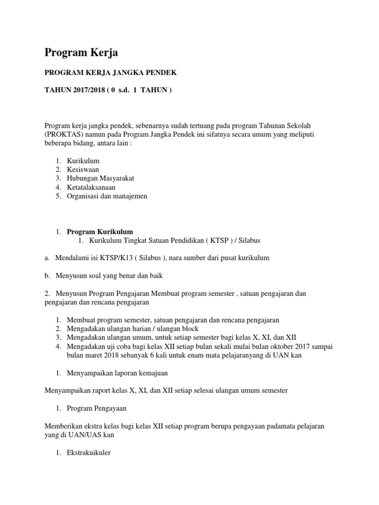 Program Kerja Tahunan Menengah Dan Panjang SMK Mahardika | PDF