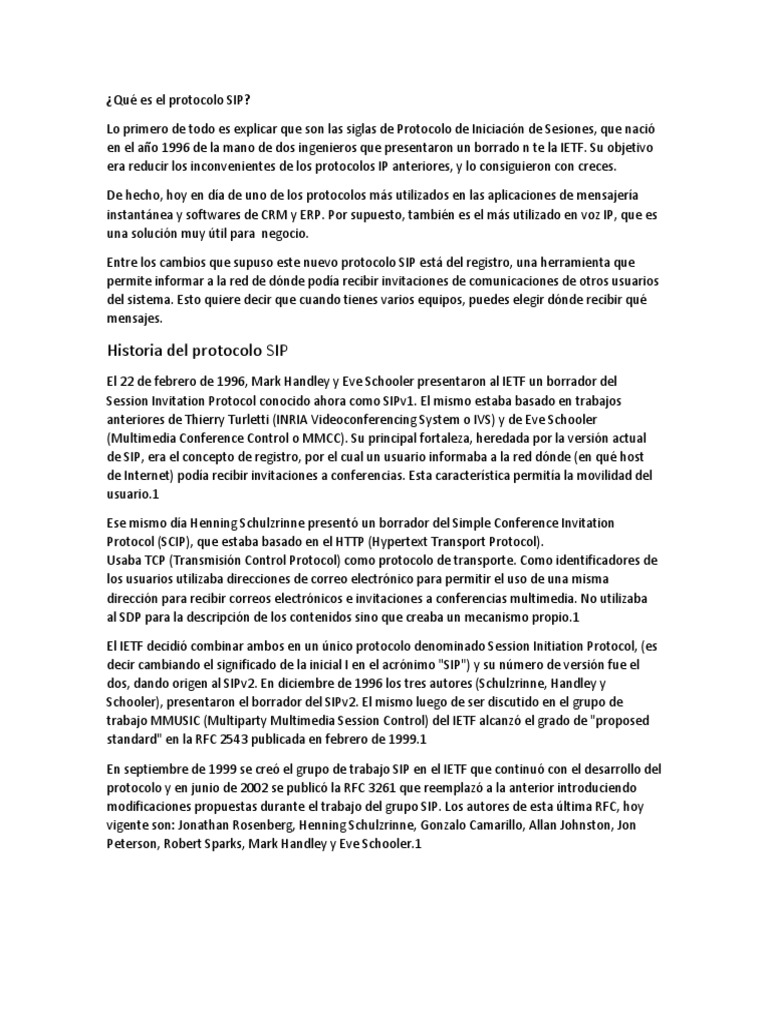 Qué Es El Protocolo SIP | PDF | protocolo de Iniciacion de Sesion | Protocolos de capa de aplicación