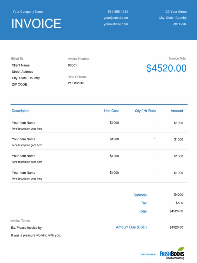 Billed To Invoice Number Invoice Total: 123 Your Street City, State ...