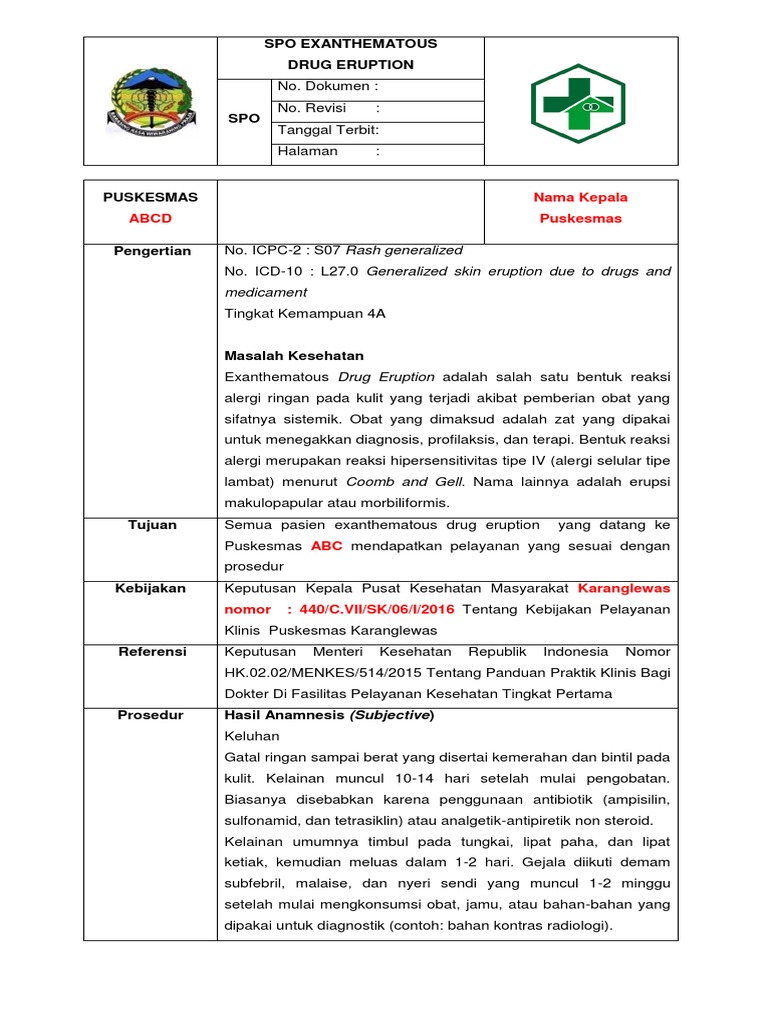 SOP Exanthematous Drug Eruption | PDF