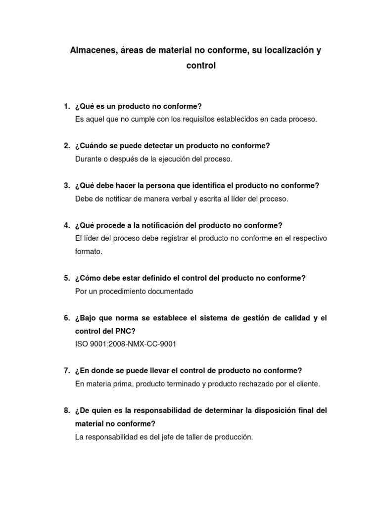 Almacenes, Areas de Material No Conforme, Su Localizacion y Control | PDF