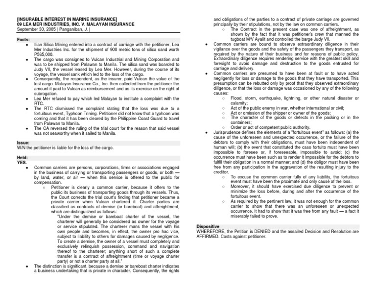 09 Lea Mer v. Malayan Insurance | PDF | Legal Concepts | Common Law