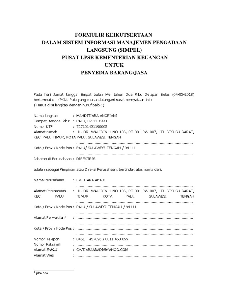 83 - Formulir Pendaftaran SIMPeL Baru 2016 | PDF