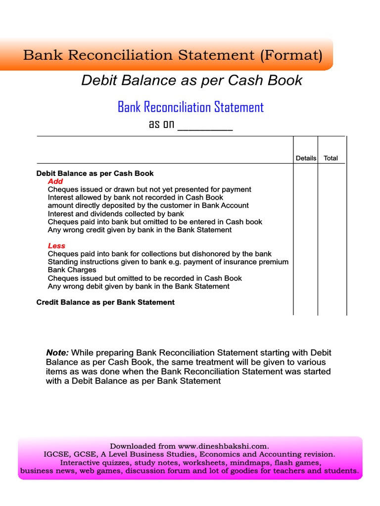 Bank Reconciliation Statement FV PDF | PDF | Career & Growth