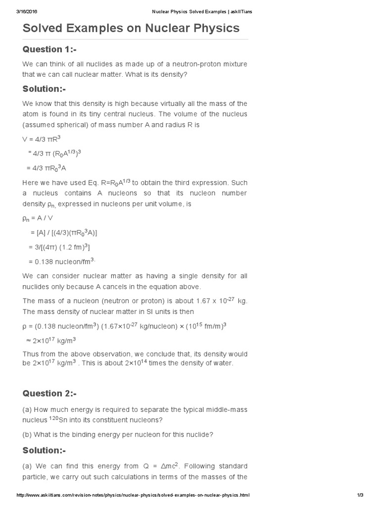 Nuclear Physics Solved Examples | PDF | Atomic Nucleus | Binding Energy