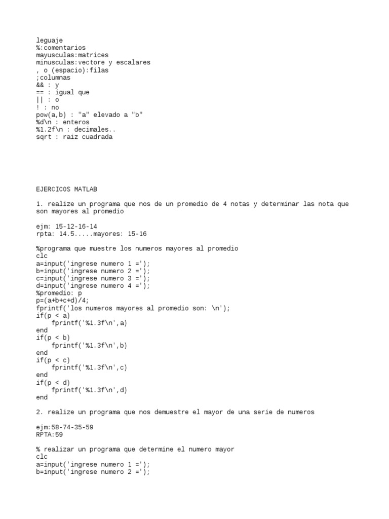Ejercicios Matlab 2018 | PDF | Conceptos matemáticos | Números
