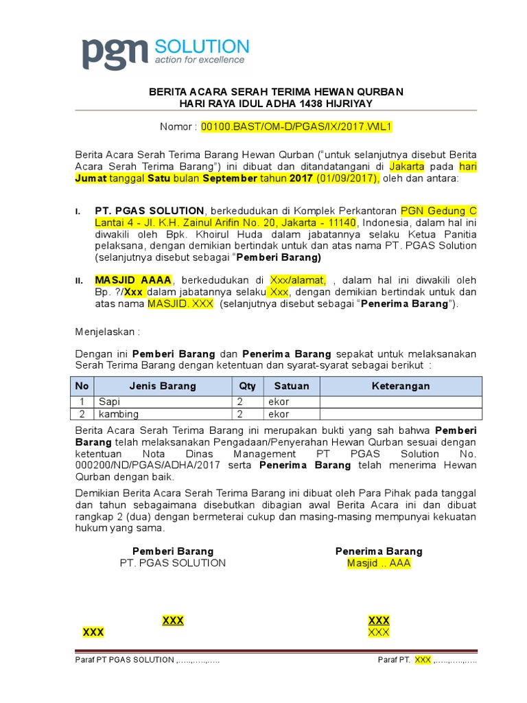 Berita Acara Serah Hewan Qurban 2017 | PDF