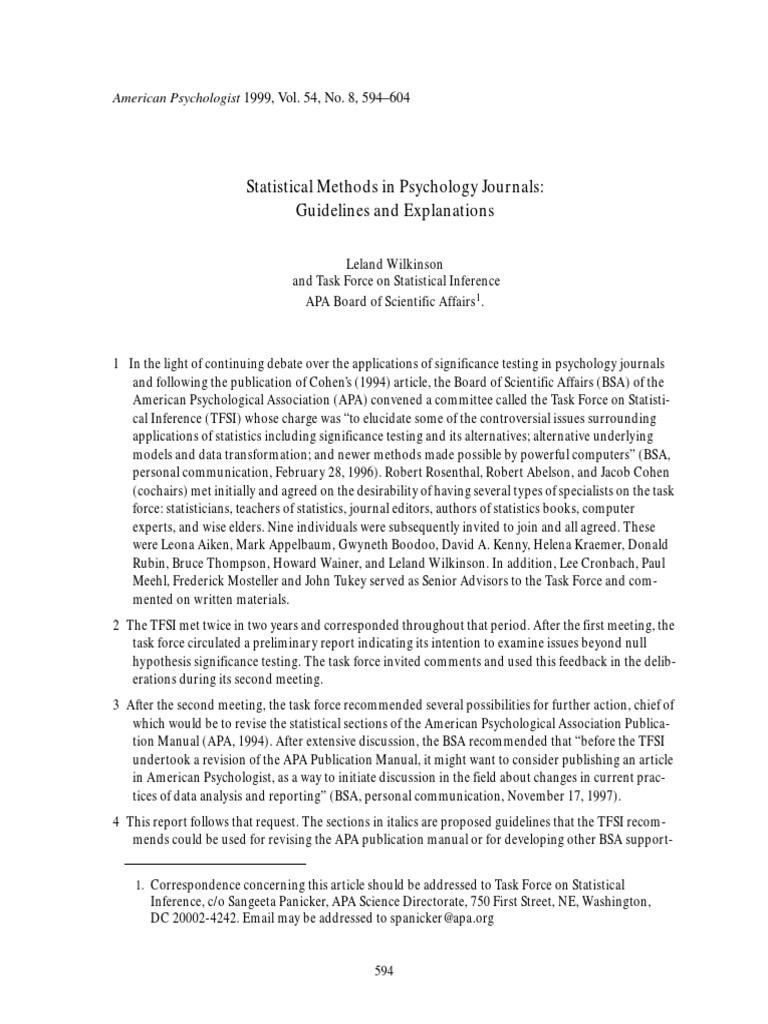 Wilkinson StatMeth1999 | PDF | Effect Size | Statistics