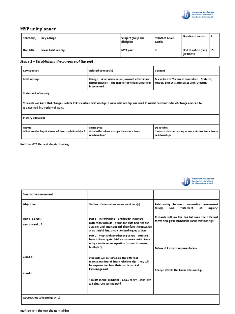 NEXT CHAPTER MYP UP 9 Linear Relationships | PDF | Equations | Line ...