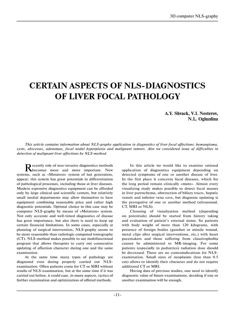 NLS Diagnostics of Liver | PDF | Adenoma | Ct Scan