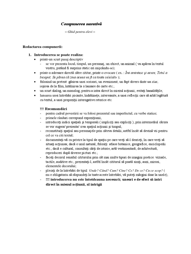 Ghid Pentru Realizarea Unei Compuneri Narative | PDF