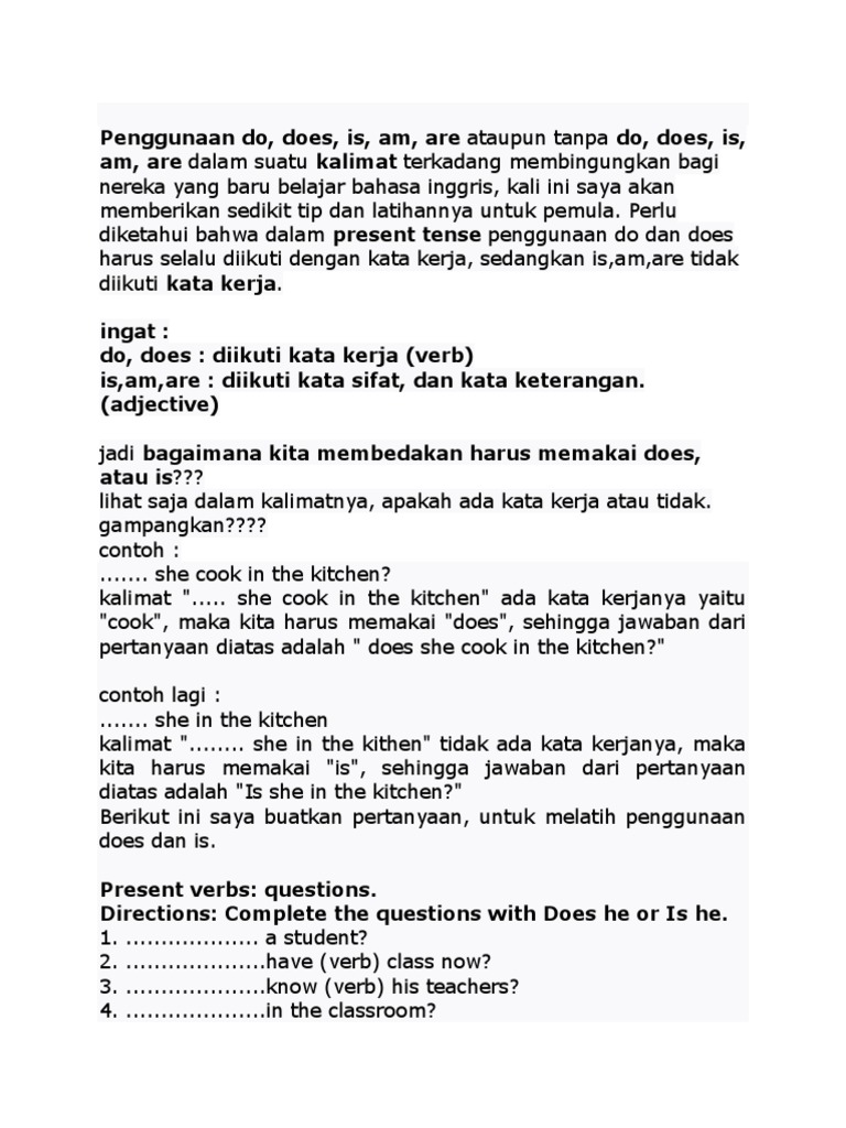 Penggunaan Do Does and Are Am Is | PDF