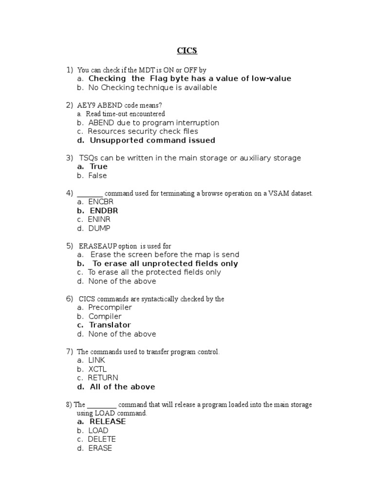 CICS Qustions and Answers | PDF | Computer Program | Programming