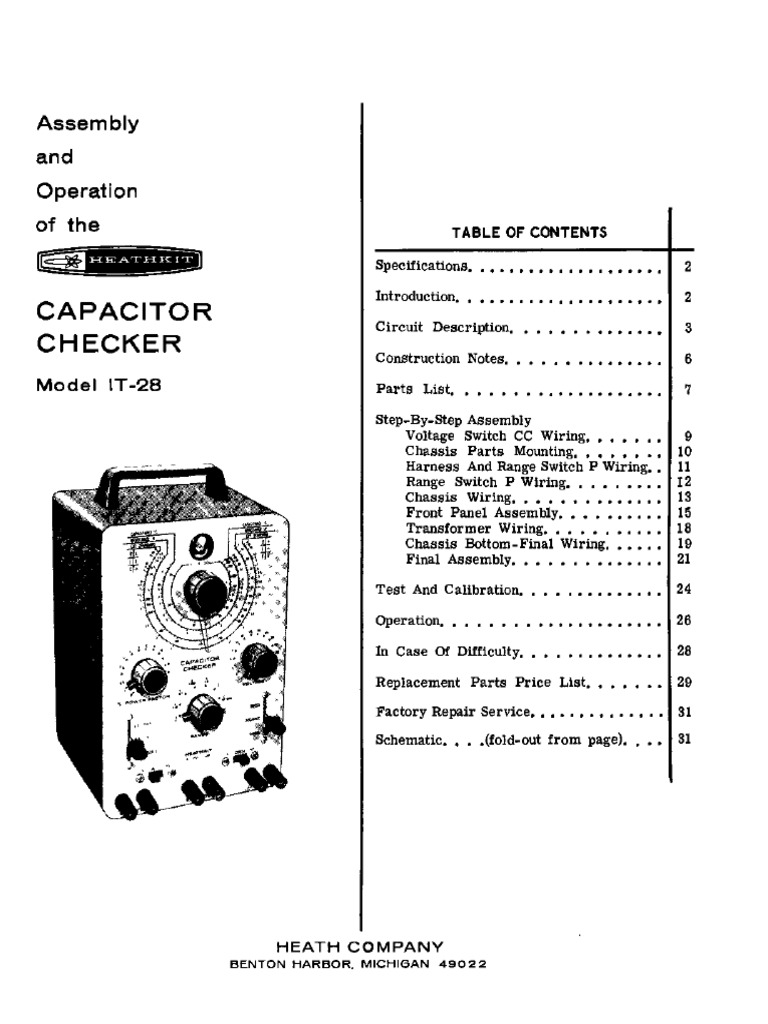 Assembly and Operation of The Heathkit Capacitor Checker Model It-28 | PDF