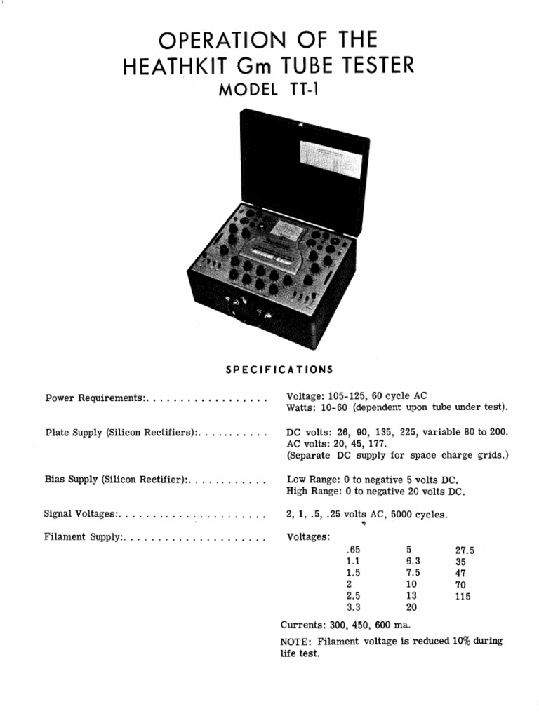 Operation of The Heathkit GM Tube Tester Model Tt-1 | PDF