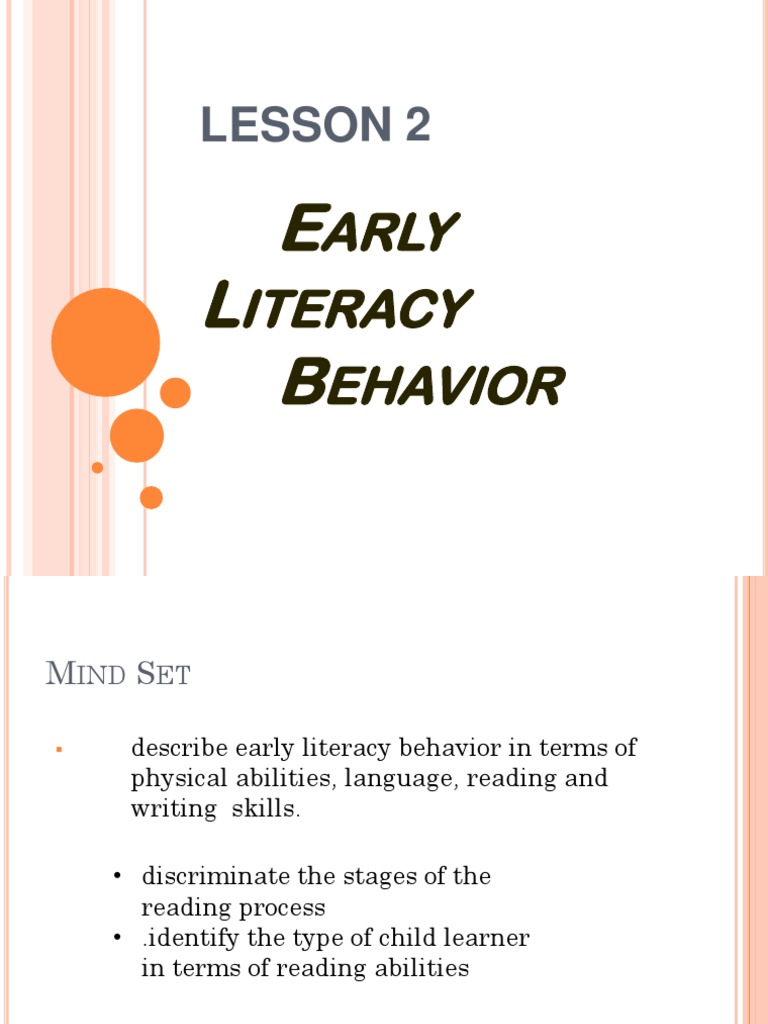 Early Literacy Skills and Behaviors | PDF | Literacy | Reading (Process)
