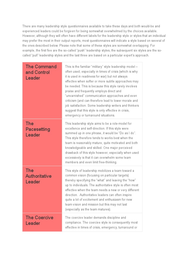 Types of Leadership | PDF | Servant Leadership | Leadership