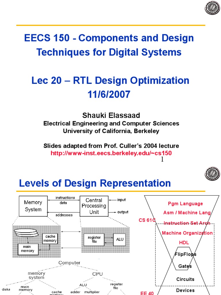 Lec20 RTL Design | PDF | Digital Electronics | Computer Data Storage