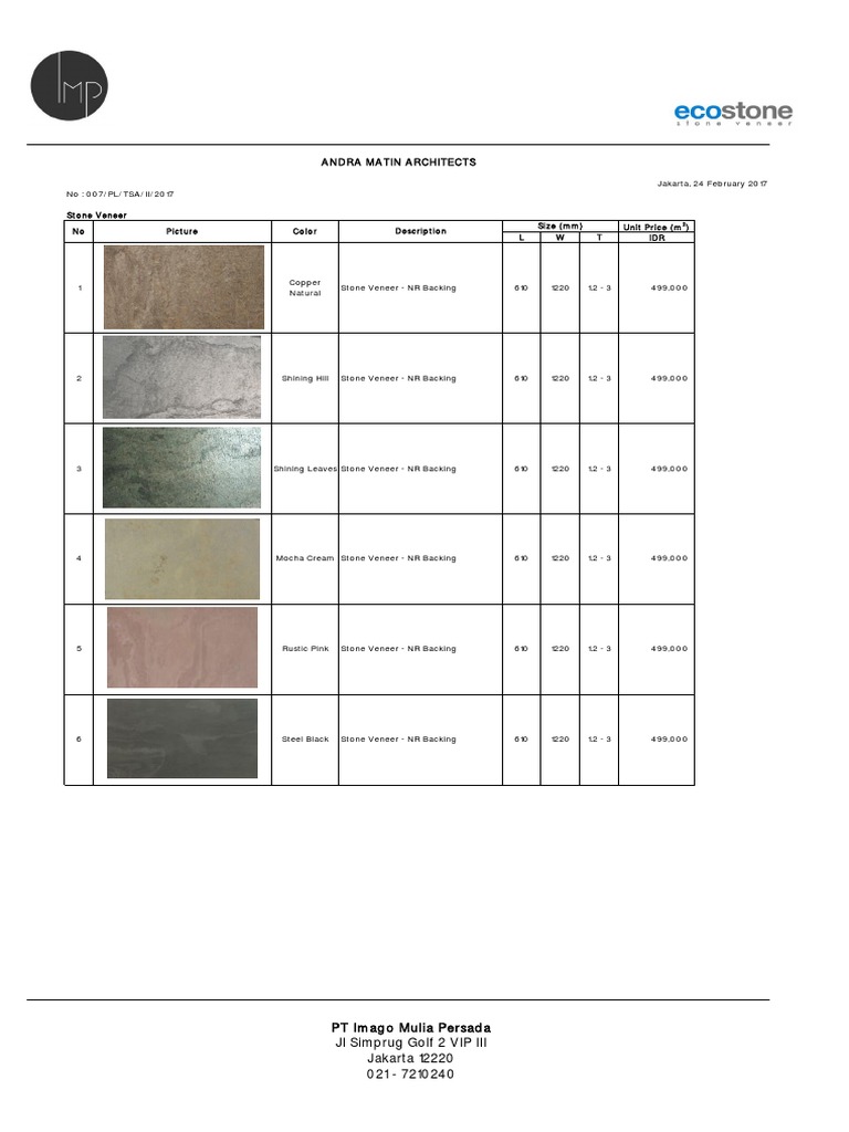 Eco Stone Stone Veneer Pricelist | PDF | Money | Payments