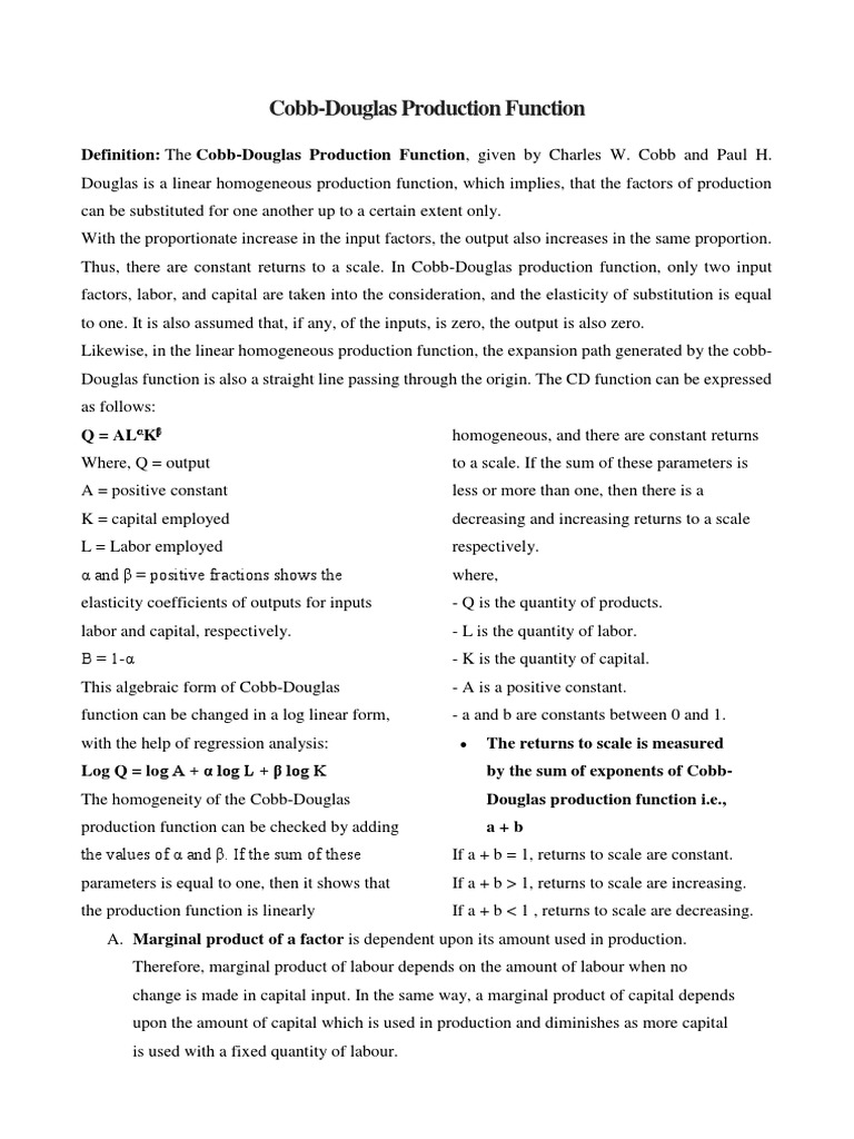 Cobb-Douglas Production Function | Download Free PDF | Production Function | Production And ...