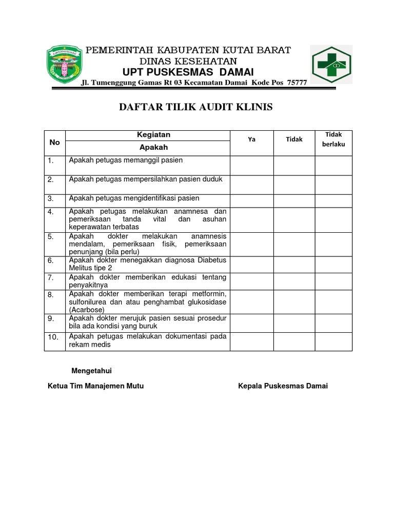 Daftar Tilik Audit Klinis | PDF