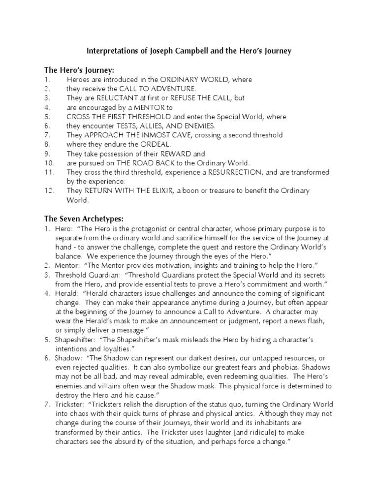 Interpretations of Joseph Campbell and The Hero's Journey The Hero's ...