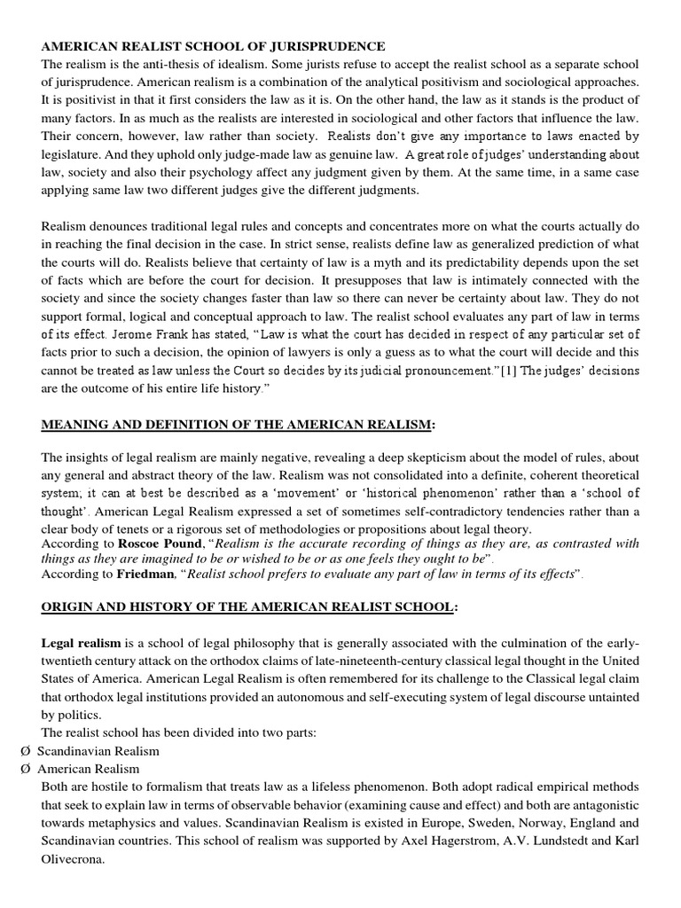 American Realist School of Jurisprudence | PDF | Jurisprudence | Philosophical Realism