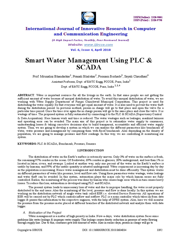 Smart Water Management Using PLC & SCADA | PDF | Automation ...