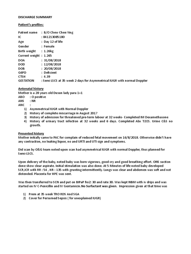 Discharge Summary Patient's Profiles | PDF | Sepsis | Pneumonia