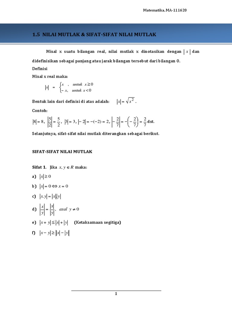 Nilai Mutlak Dan Sifat-Sifat Nilai Mutlak | PDF | Metode & Bahan Ajar