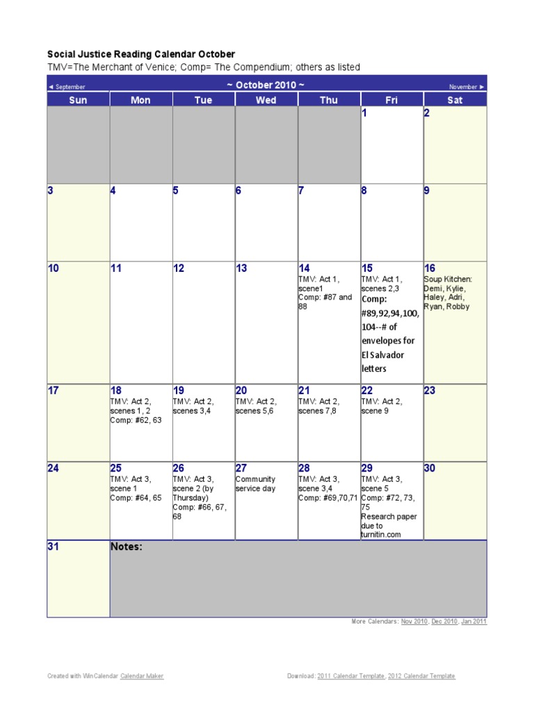 October 2010 Calendar | PDF