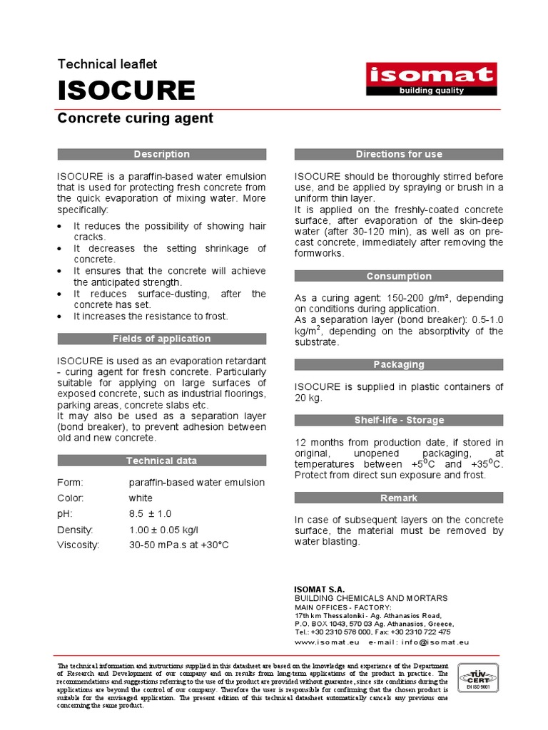 Isocure: Concrete Curing Agent | PDF | Concrete | Water