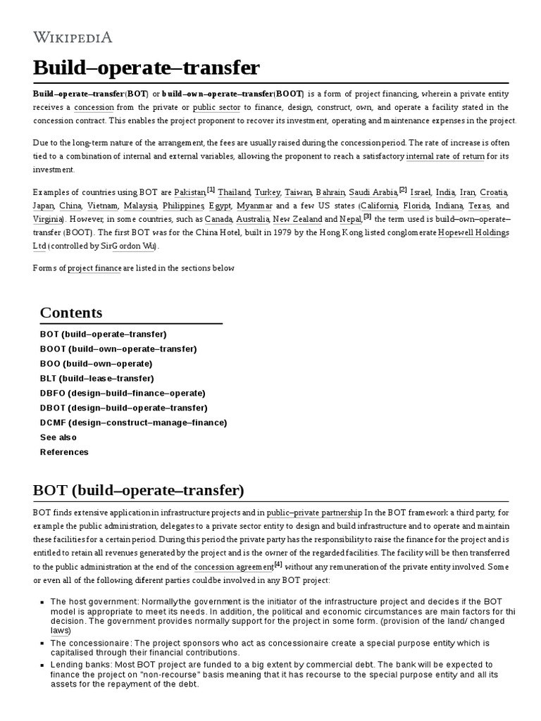 Build Operate Transfer | PDF | Loans | Finance (General)