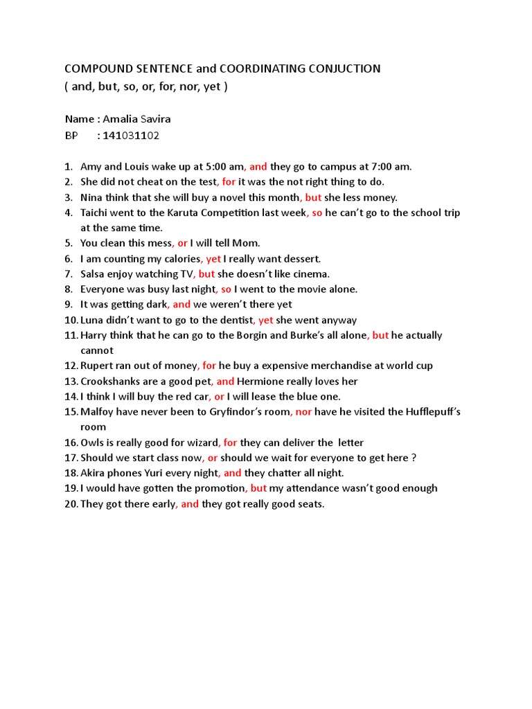 Compound Sentence and Coordinating Conjuction | PDF
