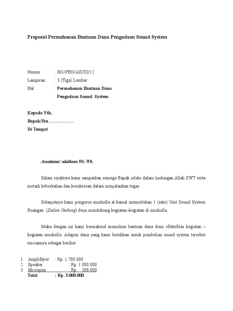 PROPOSAL Pengadaan - Sound - System | PDF