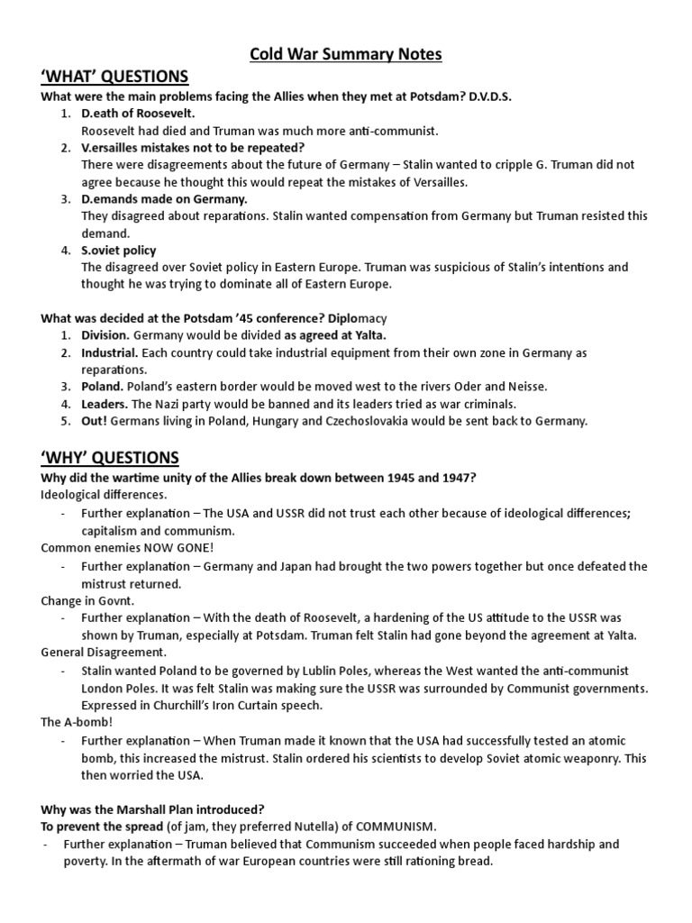 Cold War Notes Summary | PDF | Soviet Union | World Politics