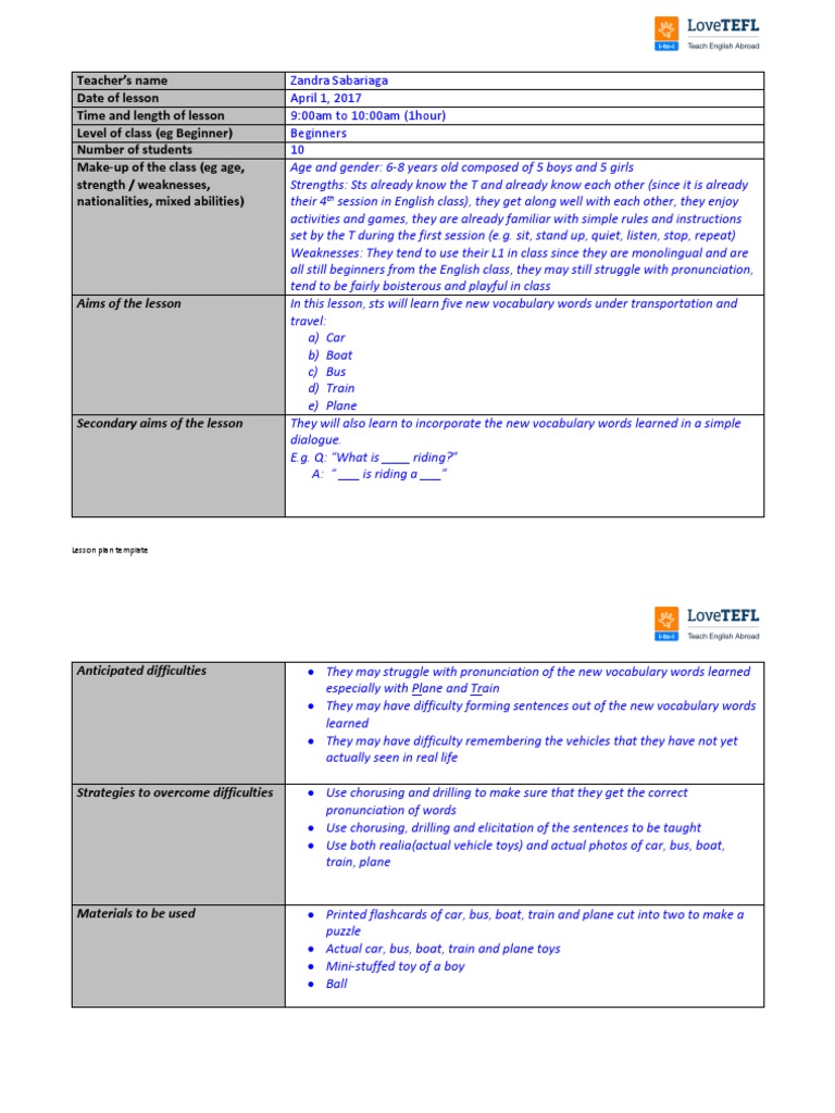 Lesson Plan TEFL 2.docx | Vocabulary | English Language Lesson Plan TEFL 2.docx | Vocabulary | English Language