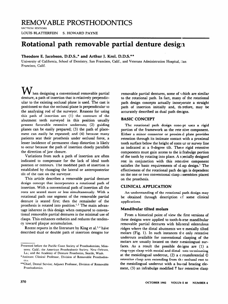 Rotational Path Removable Partial Denture Design | PDF | Dentures ...