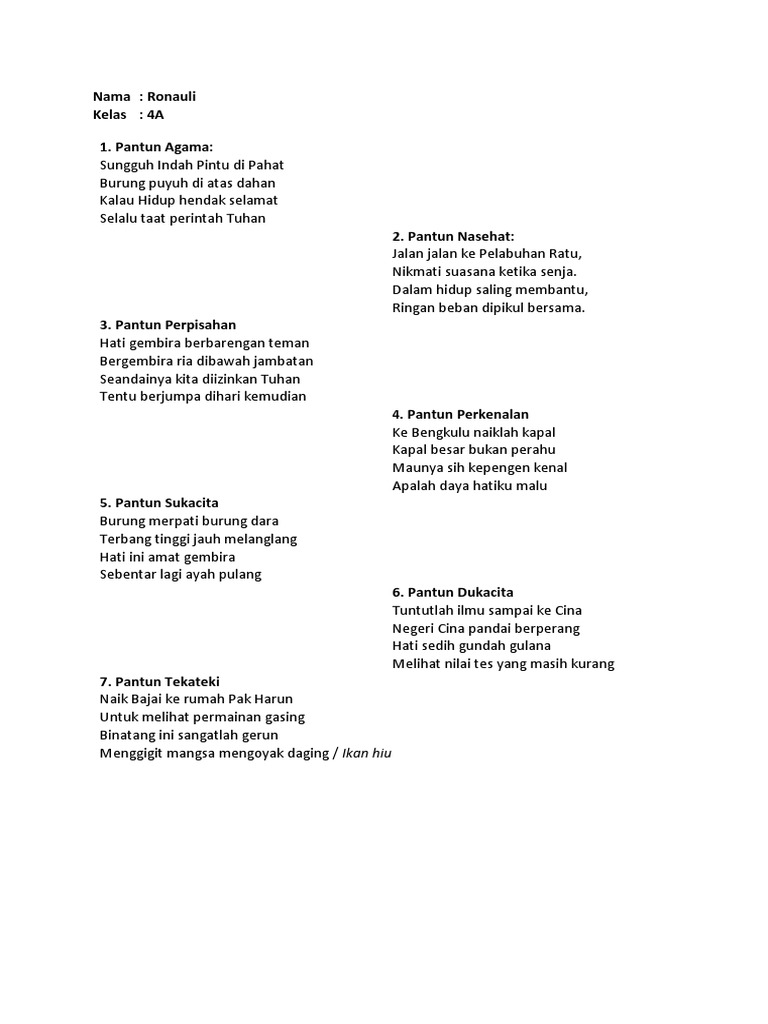 Kumpulan Pantun Kreatif untuk Anak Kelas 4 | PDF