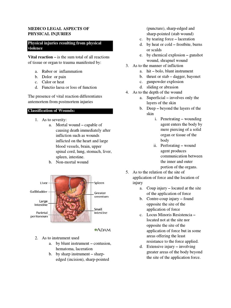Medico Legal Aspects of Physical Injuries | PDF | Injury | Wound