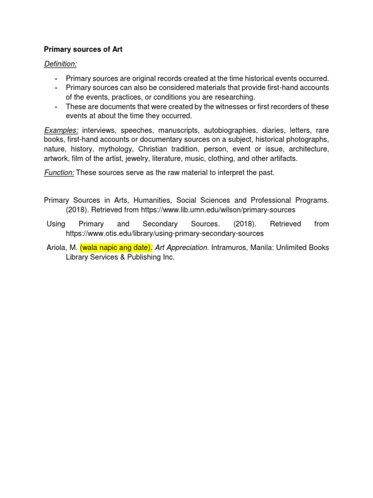 Primary Sources of Art | PDF