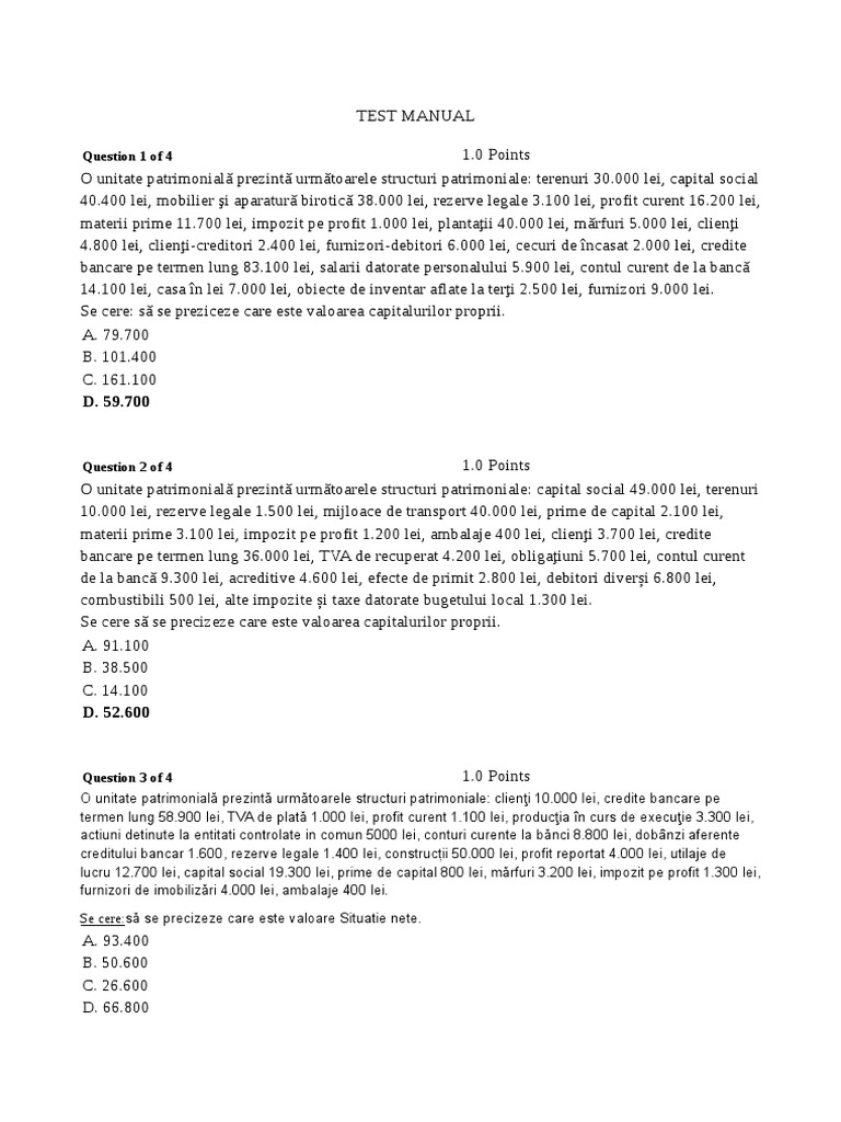 Test Manual Bazele Contabilitatii