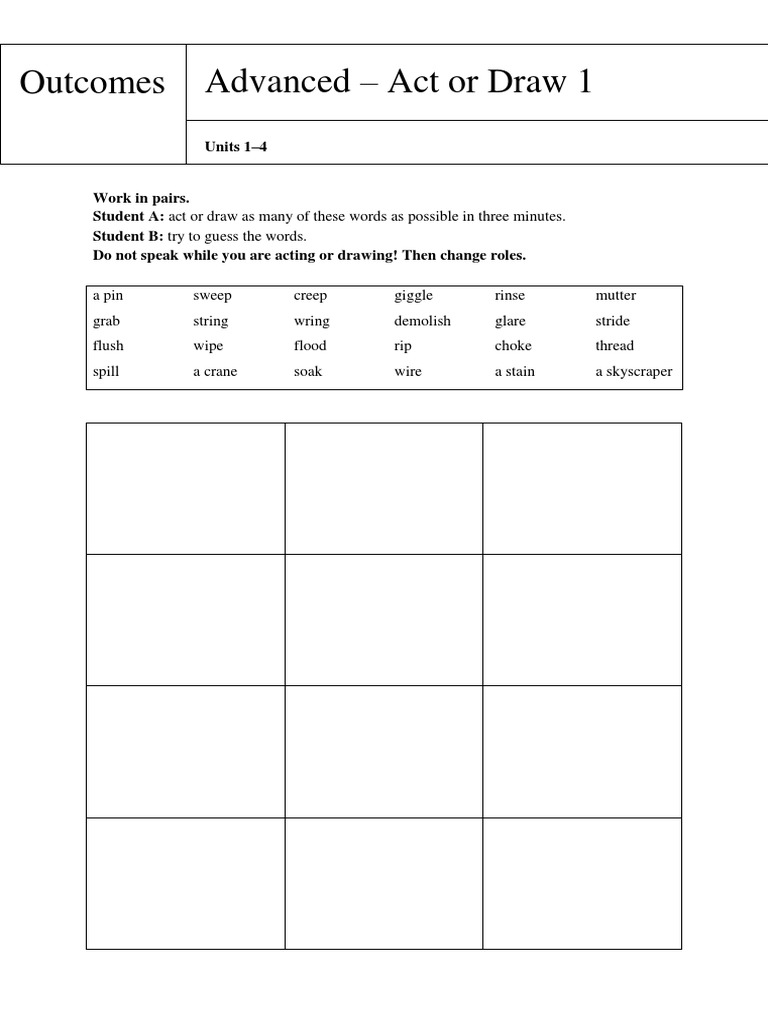 Advanced - Act or Draw 1 Outcomes: Units 1-4 | PDF