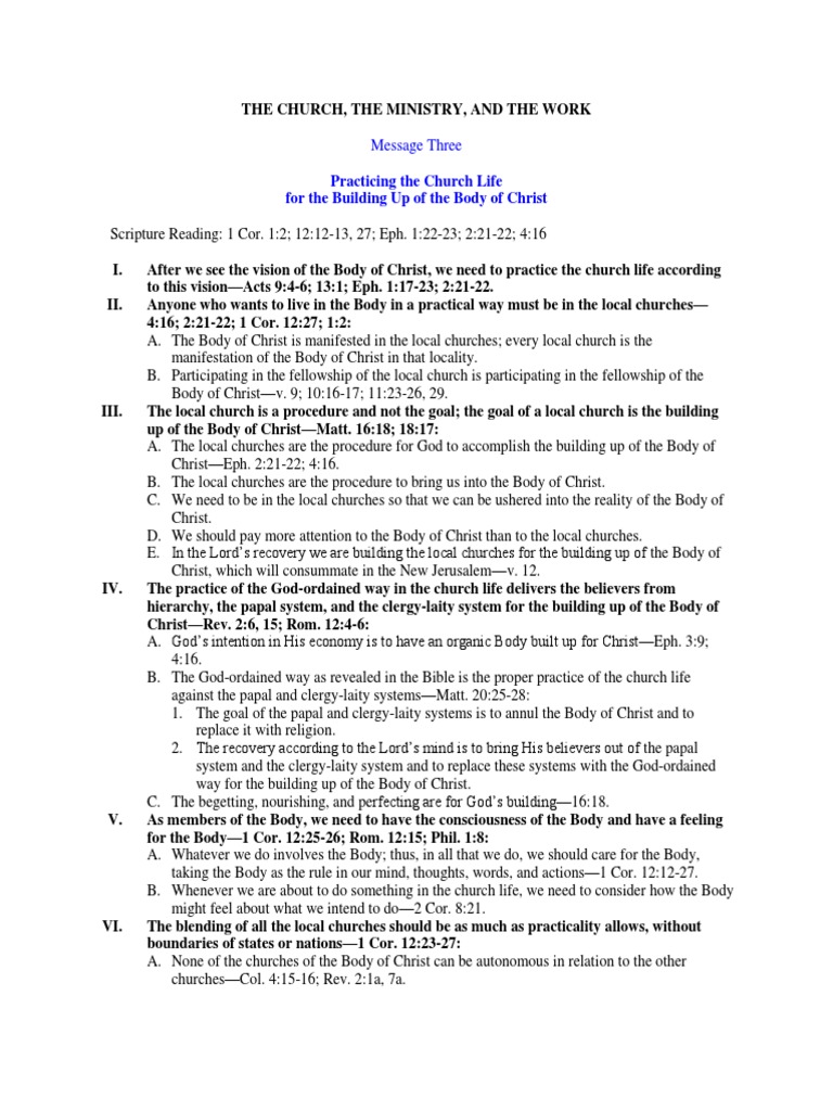 Practicing The Church Life For The Building Up of The Body of Christ ...