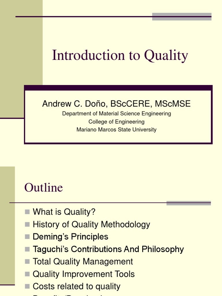 Introduction To Quality: Andrew C. Doño, Bsccere, Mscmse | PDF ...