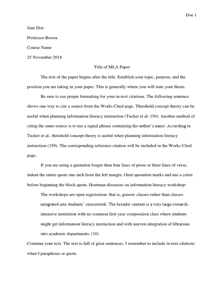 MLA 8 Formatting Guide and Example | PDF | Information Literacy | Citation