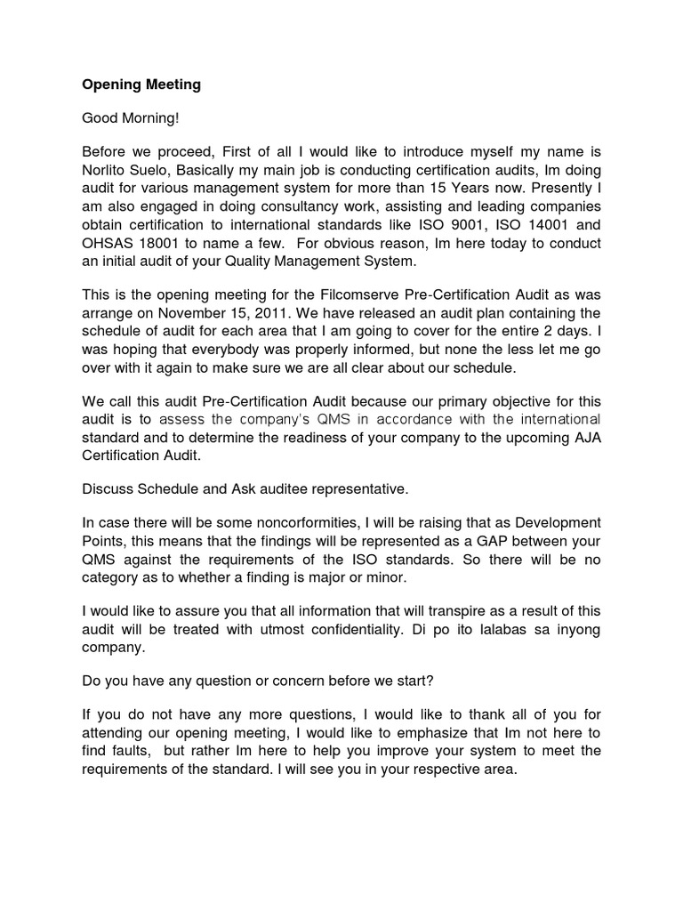 Opening Meeting | PDF