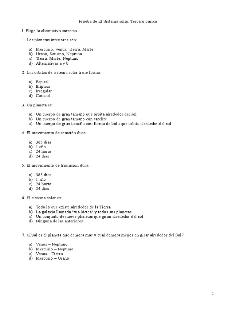 El Sistema Solar. Prueba 3 básico | Sistema solar | Planetas